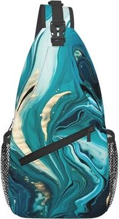 Generic Sacoche Homme Bandouliere Ligne turquoise marbr&eacute;e Multifonction Sling Sac &agrave; Bandouli&egrave;re Durable Sac DEpaule pour &eacute;cole Randonn&eacute;e Femme