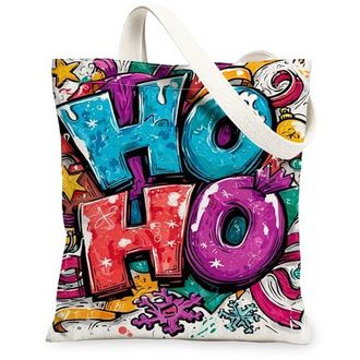 Generic Sacs fourre-tout en toile amusants pour les vacances, motif Ho Ho color&eacute;, r&eacute;utilisables, festifs dhiver, l&eacute;gers, lavables, multicolore, 13x15 Inch
