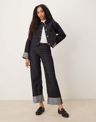Jack & Jones Tokyo - Jeans in dunkelblauer Waschung mit Umschlagsaum-Marineblau