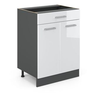 Vicco Küchenunterschrank R-Line, Weiß Hochglanz, 80 cm, ap Eiche