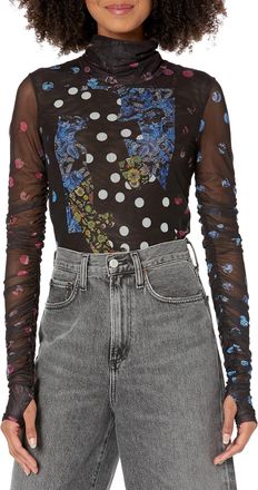 Desigual Damen T-shirt met lange mouwen T Shirt, Schwarz, S EU