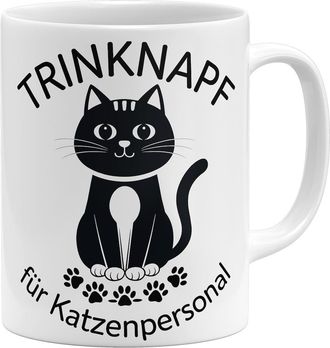 OM3 witzige Kaffee-Tasse mit Spruch - Trinknapf f&uuml;r Katzenpersonal - Katzenliebhaber Katze II - Keramik Becher - 325ml - Beidseitig Bedruckt - Weiss
