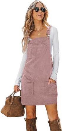 Cupshe Mini robe décontractée en velours côtelé à col carré avec poche avant et bretelles larges pour femme, violet clair, Taille XL