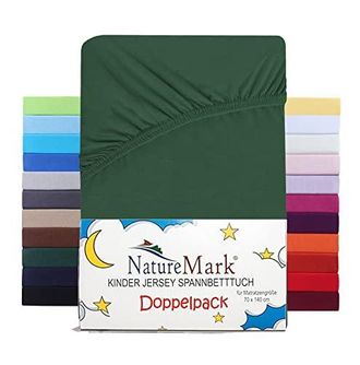 NatureMark Lot de 2 draps-housses pour enfant - 70 x 140 cm - Jersey doux, 100 % coton - Pour lit de bébé et lit denfant - Vert foncé