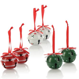 Com-Four 6X Hängedeko für Weihnachten 6 cm Ø - Glöckchen aus Metall zum Anhängen - dekorative Blechglocken als Anhänger für Fenster, Tür und Christbaum (grün r