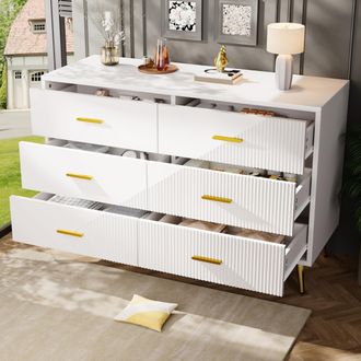 Generic Kommode mit 6 Schubladen Sideboard goldene Beine Anrichte für Schlafzimmer Wohnzimmer Esszimmer Küchen Kabinett Stauschrank Buffet Weiß
