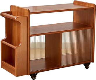 Generic Sideboard, mobiler Aufbewahrungswagen mit doppelst&ouml;ckigen offenen Regalen + Zeitschriftenfach, Lenkrollen, geeignet for Erfrischungen im Wohnzimmer od