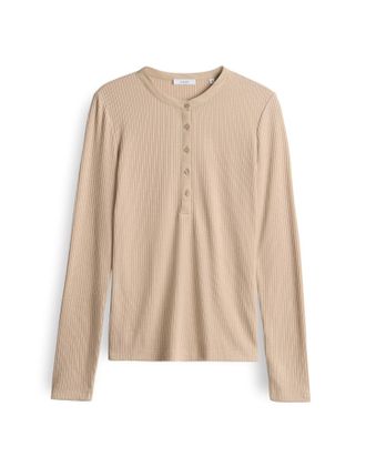 OPUS Damen Langarmshirt | SIMOLU Slim Longsleeve mit feiner Rippstruktur Macadamia, 42