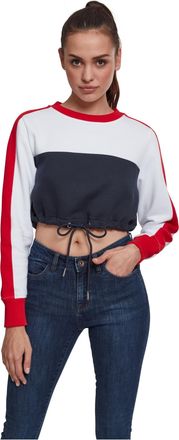 Urban Classics Damen Regular Fit Pullover Ladies Cropped 3 - Tone Stripe Crew TB1987, Gr. X-Large (Herstellergröße: XL), Mehrfarbig (Navy/White/Fire Red 01243)