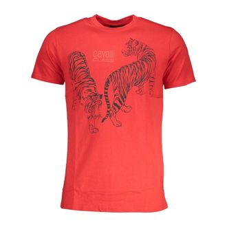 Cavalli Homme, Tops, Rouge, Taille: L T-shirt rouge &agrave; manches courtes avec logo
