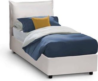 Dmora Talamo Italia - Einzelbett Emilia, Bettkasten mit Kunstlederbezug, 100 % Made in Italy, &Ouml;ffnung vorne, inklusive Matratze 90 x 200 cm, Wei&szlig;