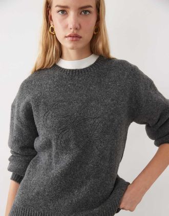 4th & Reckless Strickpullover mit Kettenfront, Logo-Detail und Rippensaum als Kombiteil in Anthrazit-Schwarz