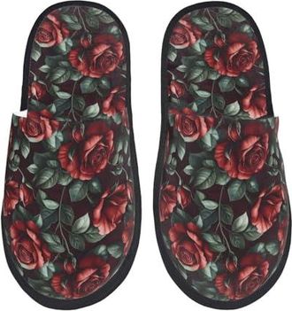 Generic Chaussons Femme Homme Imprimé Fleur Rouge Vintage Maison Chaussures Antidérapantes Automne Hiver Pantoufles DExtérieur, Pour Hommes, Fête, Intérieur E