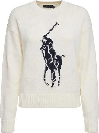 Polo Ralph Lauren Homme, Pulls, Blanc, Taille: S Big Pony Intarsia Cotton Sweater