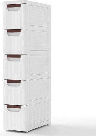 Costway Petite Commode &Eacute;troite, Meuble Rangement 3 Tiroirs en Plastique, Commode Salle de Bain &agrave; Roulette, Petite Armoire,42x19x91 cm (5 &Eacute;tages)