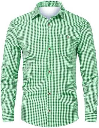 Generic Chemise boutonnée à carreaux pour homme - Coton à manches longues, coupe régulière, tissu infroissable, motif vichy, double usage pour les journées da