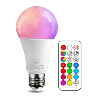 ILC Farbige Leuchtmittel LED RGBW Lampe Dimmbare Farbige Leuchtmitte Lampen 10W E27 Edison RGB LED Birnen - Dual Memory - 12 Farben - Kabellos Fernbedienu