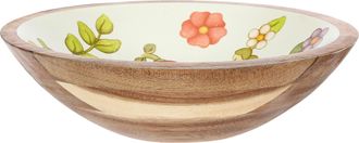 Thun Schale aus Akazienholz, emailliert, handverziert mit Blumenmotiven, mittlere Version, Linie Happy Country, 18 x 18 x 5 cm