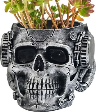 Generico Totenkopf-Blumentopf, kleine Tischdekoration, kleine Blument&ouml;pfe mit skelettischem Kopf, f&uuml;r den Tisch, Haus, Garten, Hof, Partys im Innenbereich und