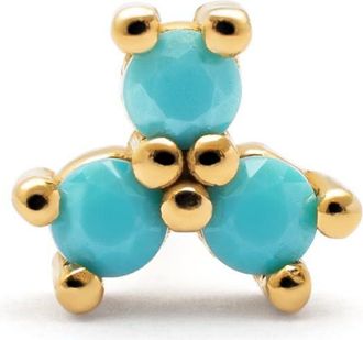 Singularu Einzelner Ohrring Turquoise Klee. Silber mit 18K vergoldung und Naturstein. Schmuck f&uuml;r Damen