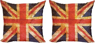 Abakuhaus England Dekokissen Kissenbezug 2er Pack, Union Jack Motiv Grunge, Modern Accent Doppelseitiger Digitaldruck, 40x40, Nachtblau Zinnoberrot