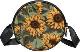 Generic Petit sac &agrave; bandouli&egrave;re rond pour femme, motif tournesol avec fermeture &eacute;clair, bretelles r&eacute;glables, style d&eacute;contract&eacute;, pour femmes et filles