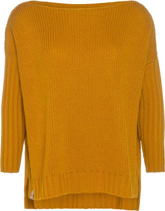 Knit Factory Kylie Damen Pullover - Strickpullover - F&auml;llt locker und weit - Mit breiteren Kopfausschnitt - Ocker - 36/44