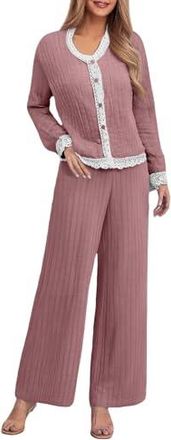 Generic Ensembles c&ocirc;tel&eacute;s &agrave; manches longues pour femmes, pyjamas c&ocirc;tel&eacute;s pour femmes, ensembles dint&eacute;rieur en coton, col rond, chemisiers &agrave; manches longues et