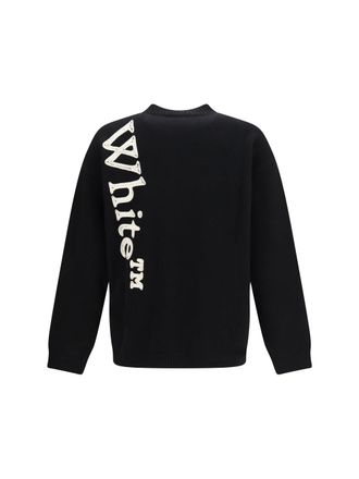 Off-white Mens Vertical Bookish Logo Knit Crewneck Black Wool Ovis Aries; Polyamide Sweater