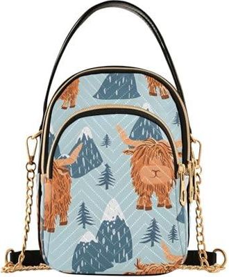 Mnsruu Sac à bandoulière pour femme avec sangle réglable Motif vache Highland Mountains