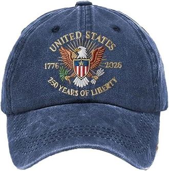 Generic America 250 Casquette imprim&eacute;e unisexe d&eacute;contract&eacute;e 250e anniversaire USA chapeau patriotique 250 ans de libert&eacute;, bleu marine, M