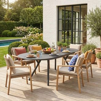 Sweeek Table de jardin ovale extensible aluminium 10 places anthracite - Metora