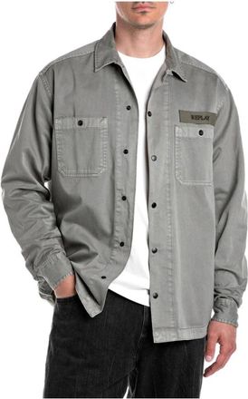 Replay Homme, Chemises, Gris, Taille: M Chemise en coton coupe d&eacute;contract&eacute;e