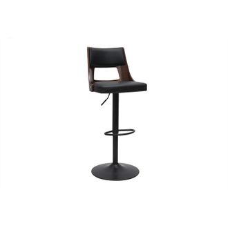 Miliboo Tabouret de bar r&eacute;glable vintage pivotants 360&deg; noir et bois fonc&eacute; GARBO