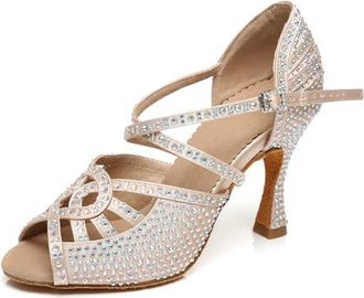 Miyoopark Chaussures de danse latine pour femme avec bride en strass - Sandales formelles de mariage, L466 - Nu - Talon de 9 cm, 38.5 EU