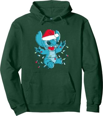 Disney Lilo & Stitch Santa 626 Christmas Lights Pullover Hoodie