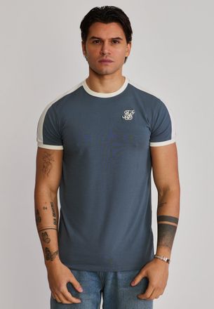 Siksilk Herren Blau, Ecru Streifen Ringer T-Shirt XXL