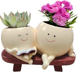 Generico Pot de Fleurs Souriant en Forme de Visage - Joli Pot de Fleurs en r&eacute;sine - Motif Visage Heureux pour d&eacute;coration int&eacute;rieure | Nouveaut&eacute; d&eacute;corative avec