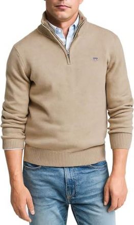 GANT Gant Pull Classique en Coton Semi-zippé pour Homme, DK. Sable mélangé, M