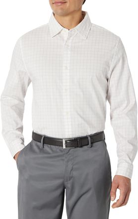 Amazon Essentials Herren Lang&auml;rmliges, knitterfreies Slim-Fit-Stretch-Anzughemd, Lavendel Wei&szlig; Fensterkaros, XL