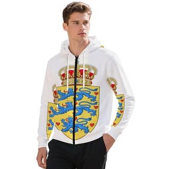 Generic Sweat À Capuche avec Fermeture Éclair Intégrale Et Homme Royaume du Danemark Emblème National Coupe Ample Confortable Style Urbain Poches Pratiques Cl