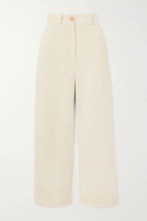 Khaite Pantalon Large En Velours Côtelé De Coton Rapton - Blanc cassé