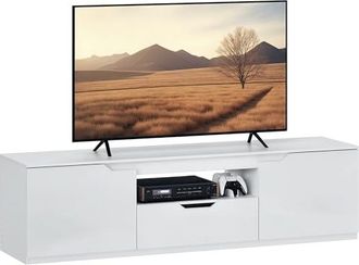 HOMCOM TV Schrank Lowboard mit 2 T&uuml;ren, Schublade, 160 cm lang Fernsehtisch f&uuml;r Fernseher bis zu 65 Zoll, TV Board mit Kabelmanagement f&uuml;r Wohnzimmer, Wei&szlig;