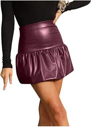 Generic Jupe bouffante en cuir synth&eacute;tique pour femme - Taille haute - Robe pleine ventre et jupe grande taille - Jupe unie sexy et &eacute;l&eacute;gante, bordeaux, XXL