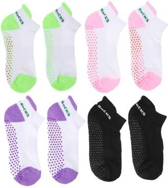 Hemobllo Lot de 4 Paires de Chaussettes de Yoga &Eacute;paisses en Coton Confortables et Respirantes Chaussettes Antid&eacute;rapantes Multicolores pour Fitness D&eacute;tente et S