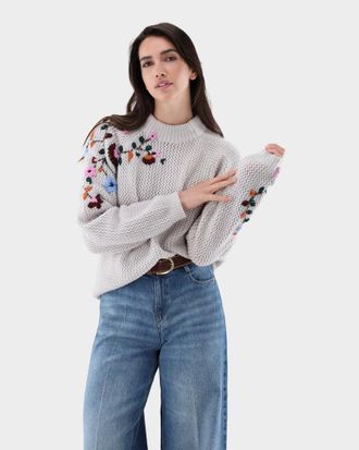 van Laack Stehkragenpullover mit Blumen-Stickerei