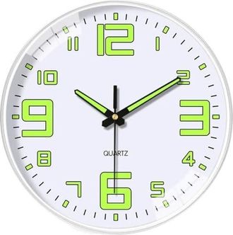 Generic Horloge murale phosphorescente - Horloge &agrave; quartz silencieuse avec grands chiffres, fonction veilleuse de 20 cm pour chambre &agrave; coucher, salon et burea