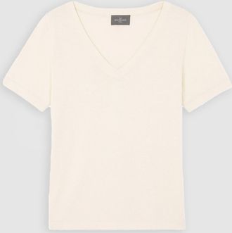 Eric Bompard Top Col V Ultrafin Manches Courtes Naturel