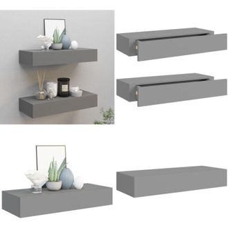 vidaXL Vidaxl - Wandregale mit Schubladen 2 Stk. Grau 60x23,5x10 cm mdf - Wandregal - Regal Mit Schublade - Grau - Modernes M&ouml;belst&uuml;ck - Dekorationsschrank