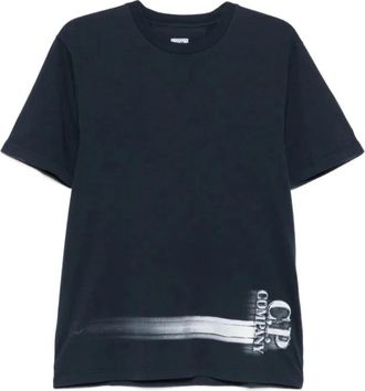 C.P. Company C.p. Company, Homme, Tops, Bleu, Taille: XL T-Shirt &agrave; Manches Courtes avec Logo en Bas 24/1 Jersey